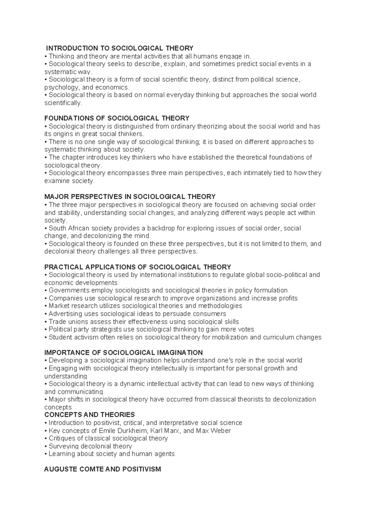 SOCY 111 notes - INTRODUCTION TO SOCIOLOGICAL THEORY Thinking and ...