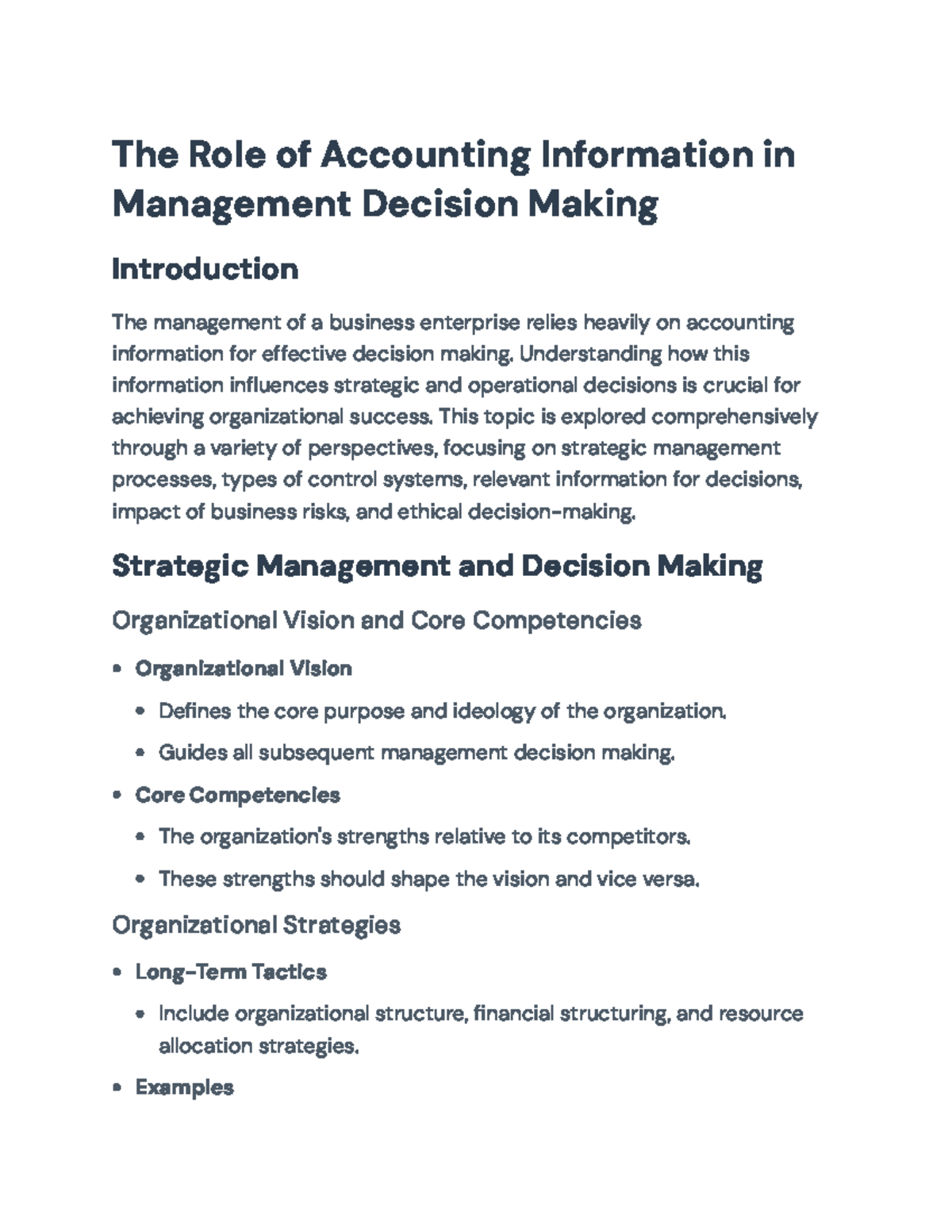 Management Decision Making: The Role of Accounting Info in Strategy ...
