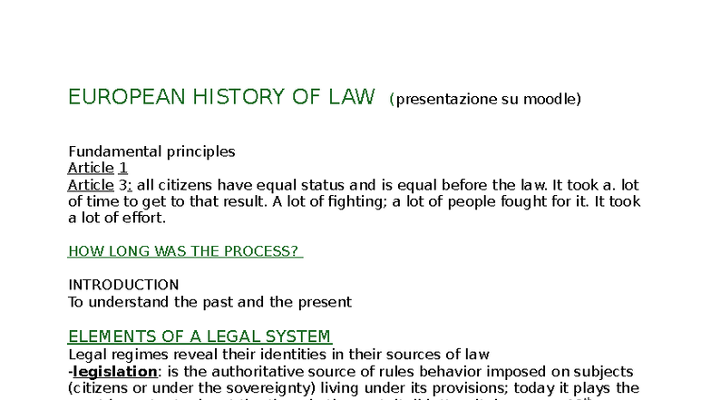 EUROPEAN HISTORY OF LAW: Key Principles and Developments - Studocu