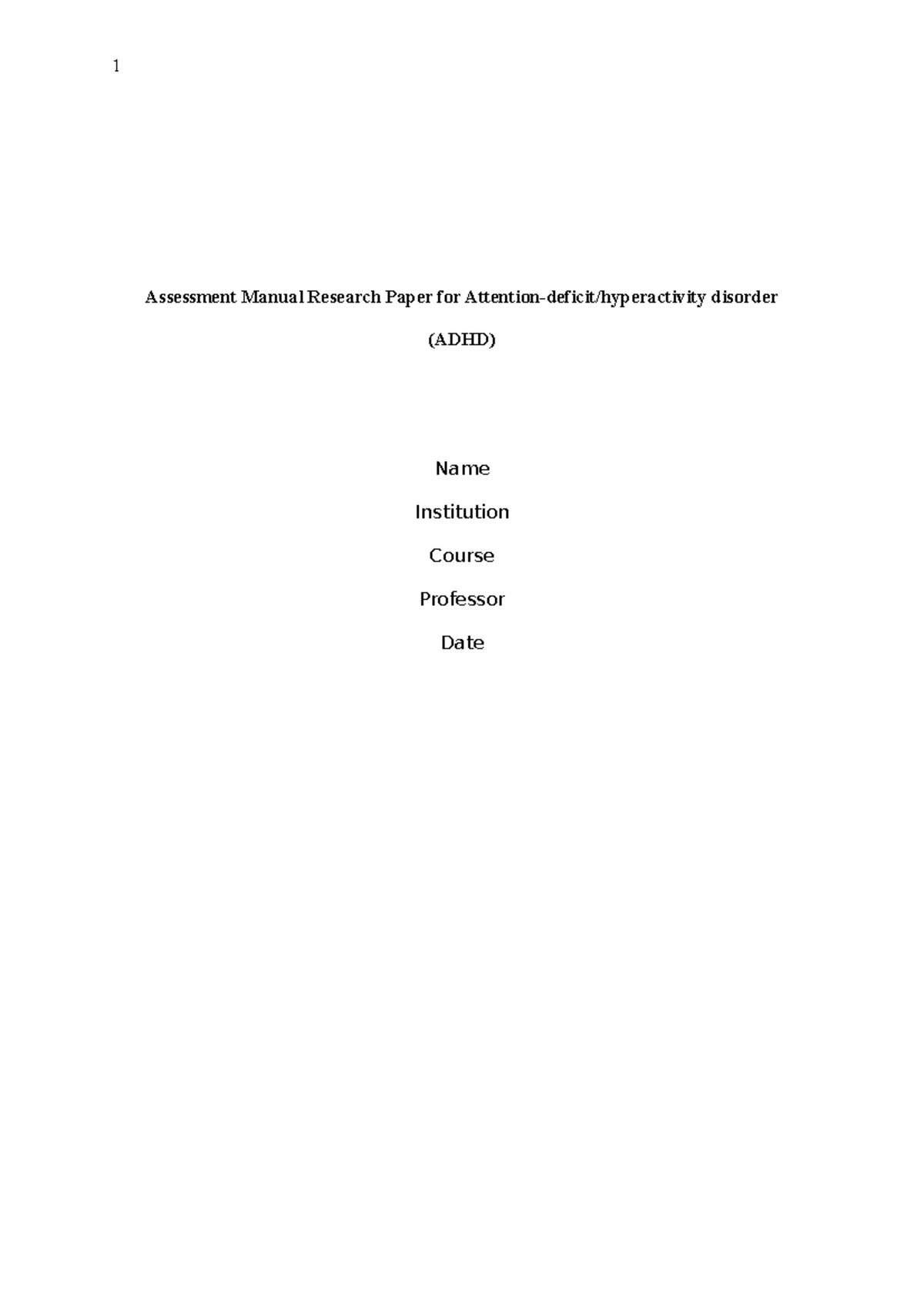 Assessment Manual Research Paper for ADHD: Understanding Challenges and ...