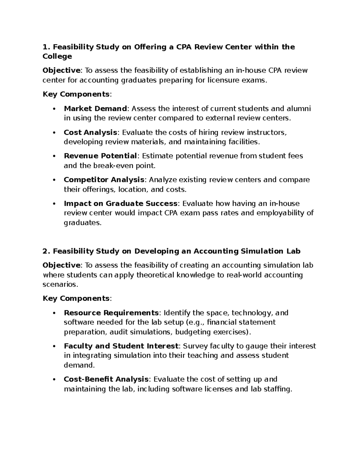 Feasibility Study Topics for Accounting Programs (Notes) - Studocu