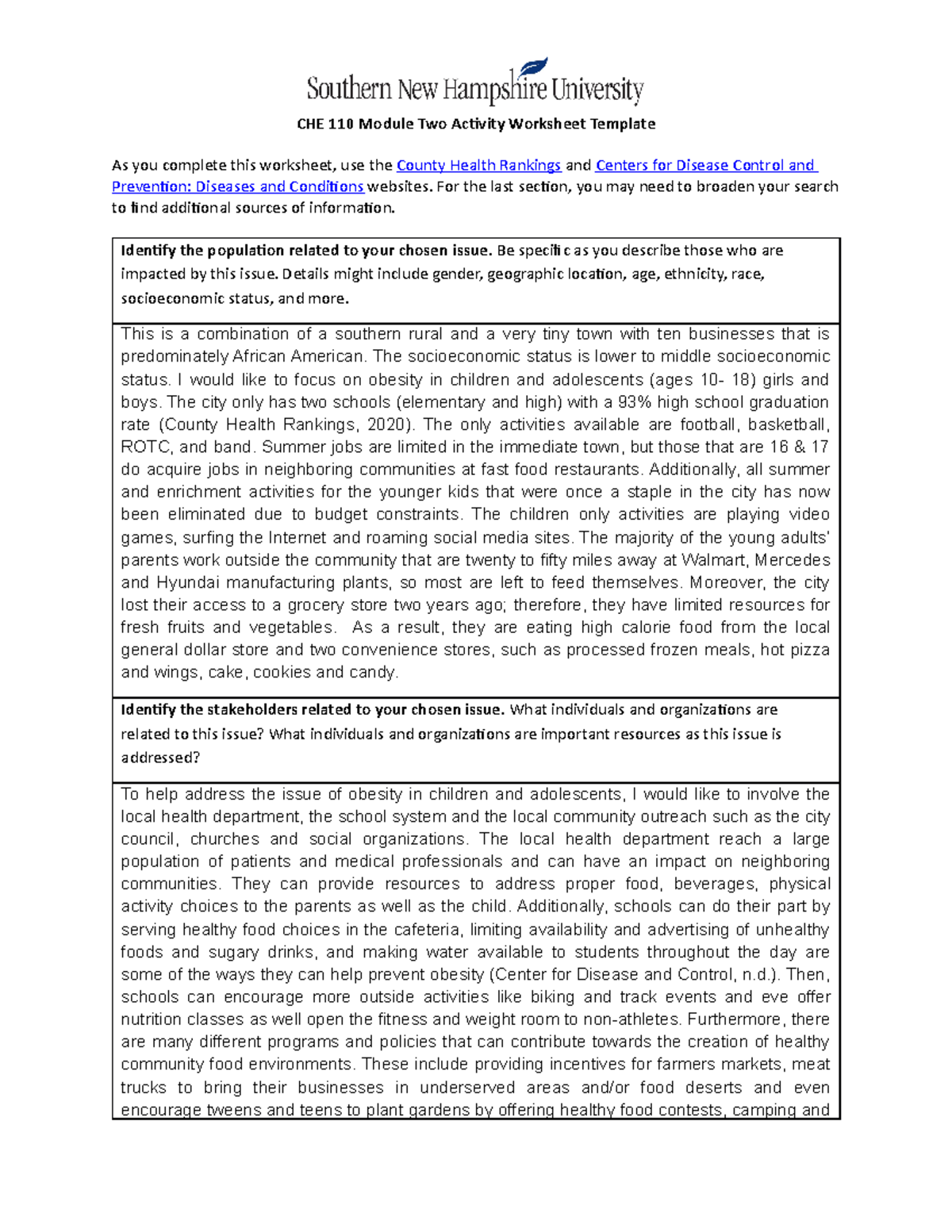 Che110 module two worksheet - CHE 110 Module Two Activity Worksheet ...