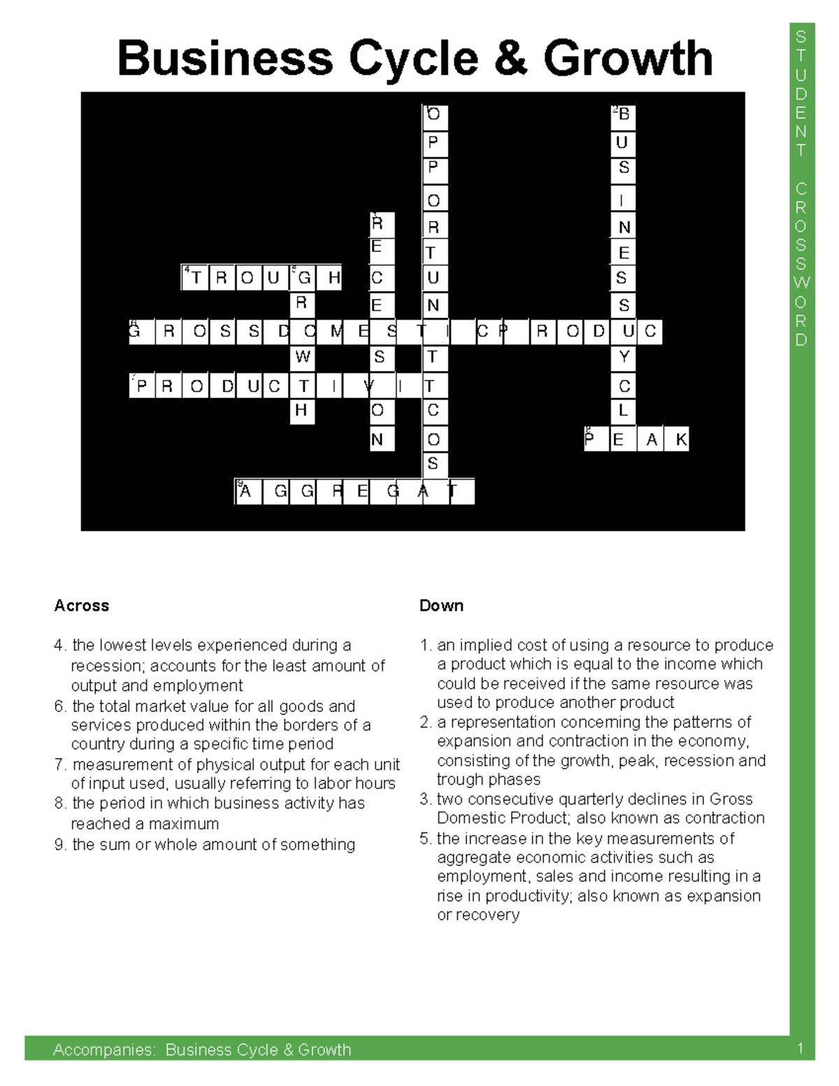 Crossword - S T U D E N T C R O S S W O R D Accompanies: Business Cycle ...