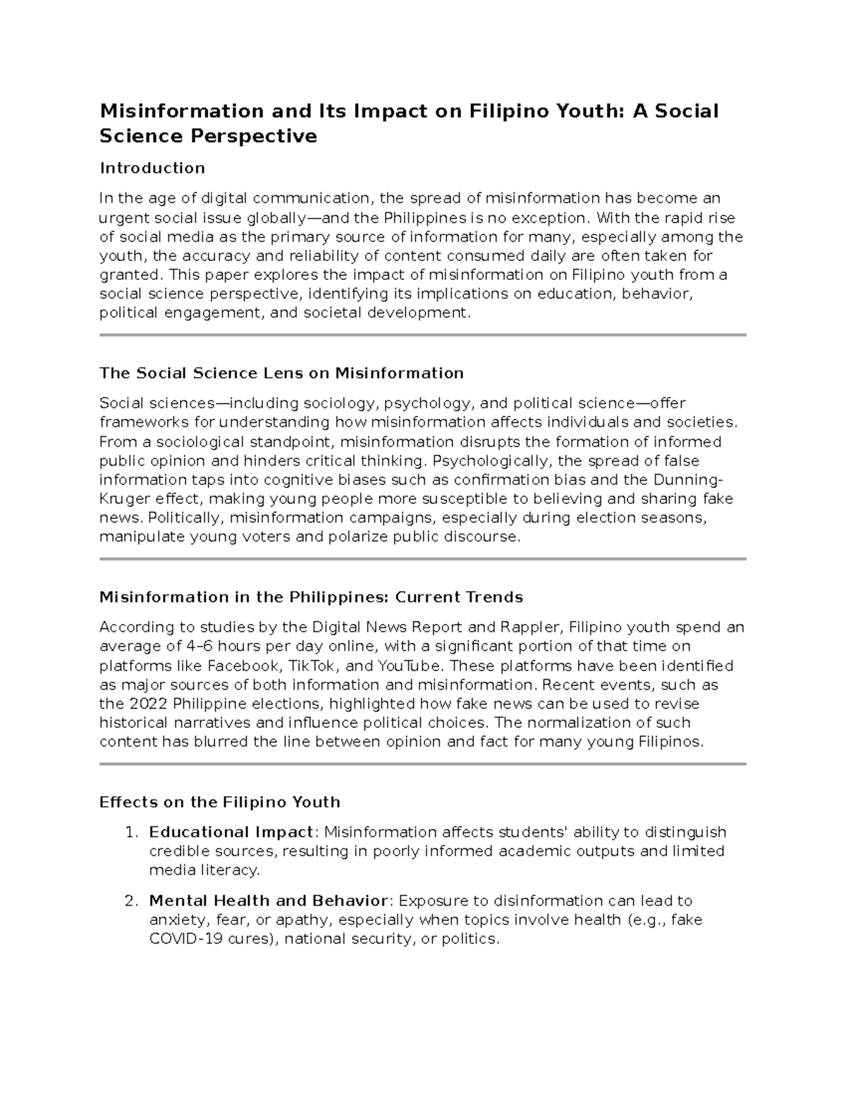 Impact of Misinformation on Filipino Youth: A Social Science Insight ...