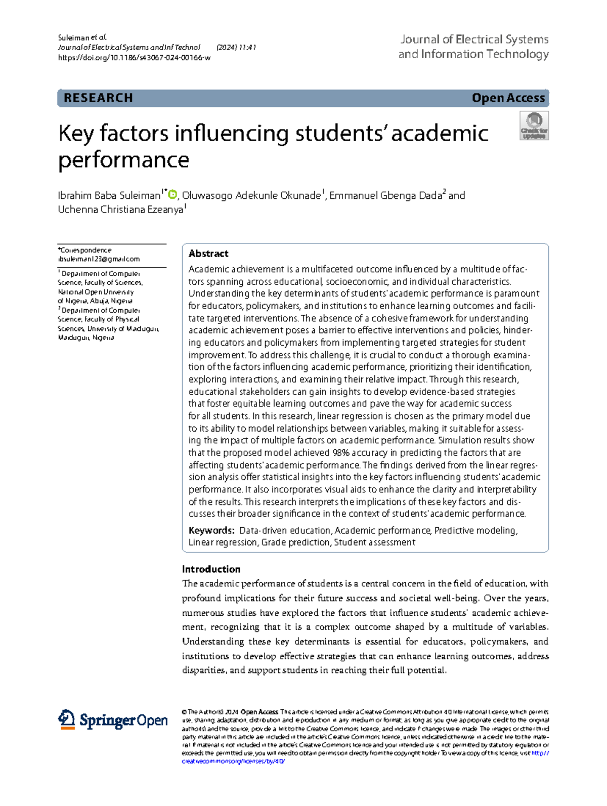 S43067 024 00166w - Key Factors Influencing Academic Performance: A ...