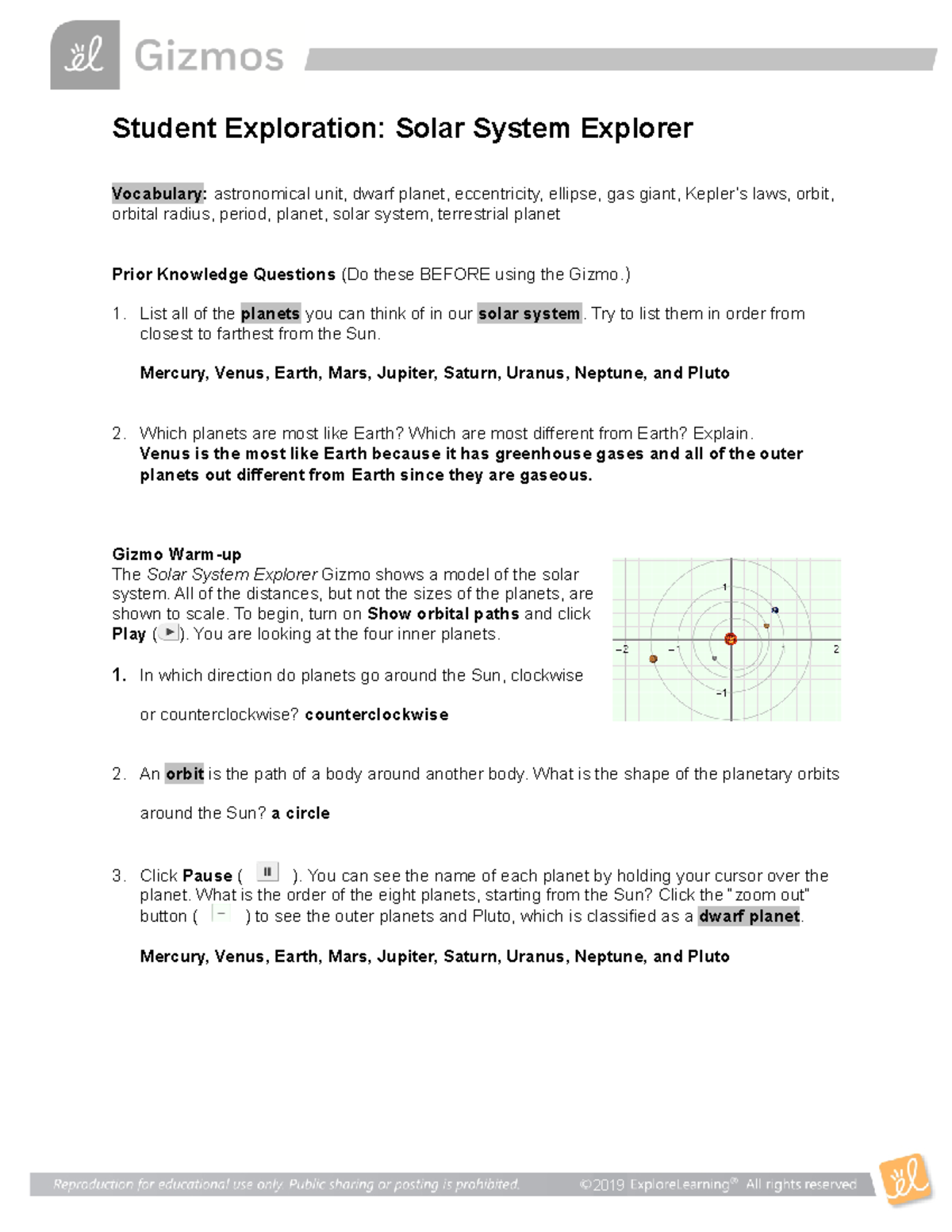 Solar System Explorer SE - Gizmo Lab Student Activity Guide - Studocu