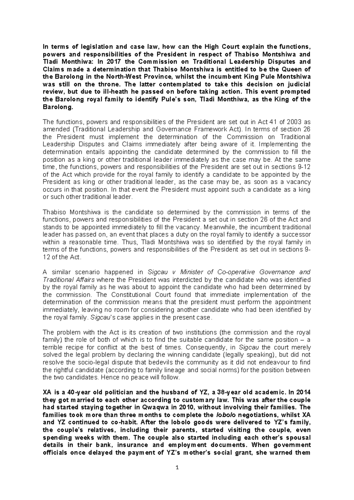 Advanced Customary Law Qn A: Examining the Role of the President and ...