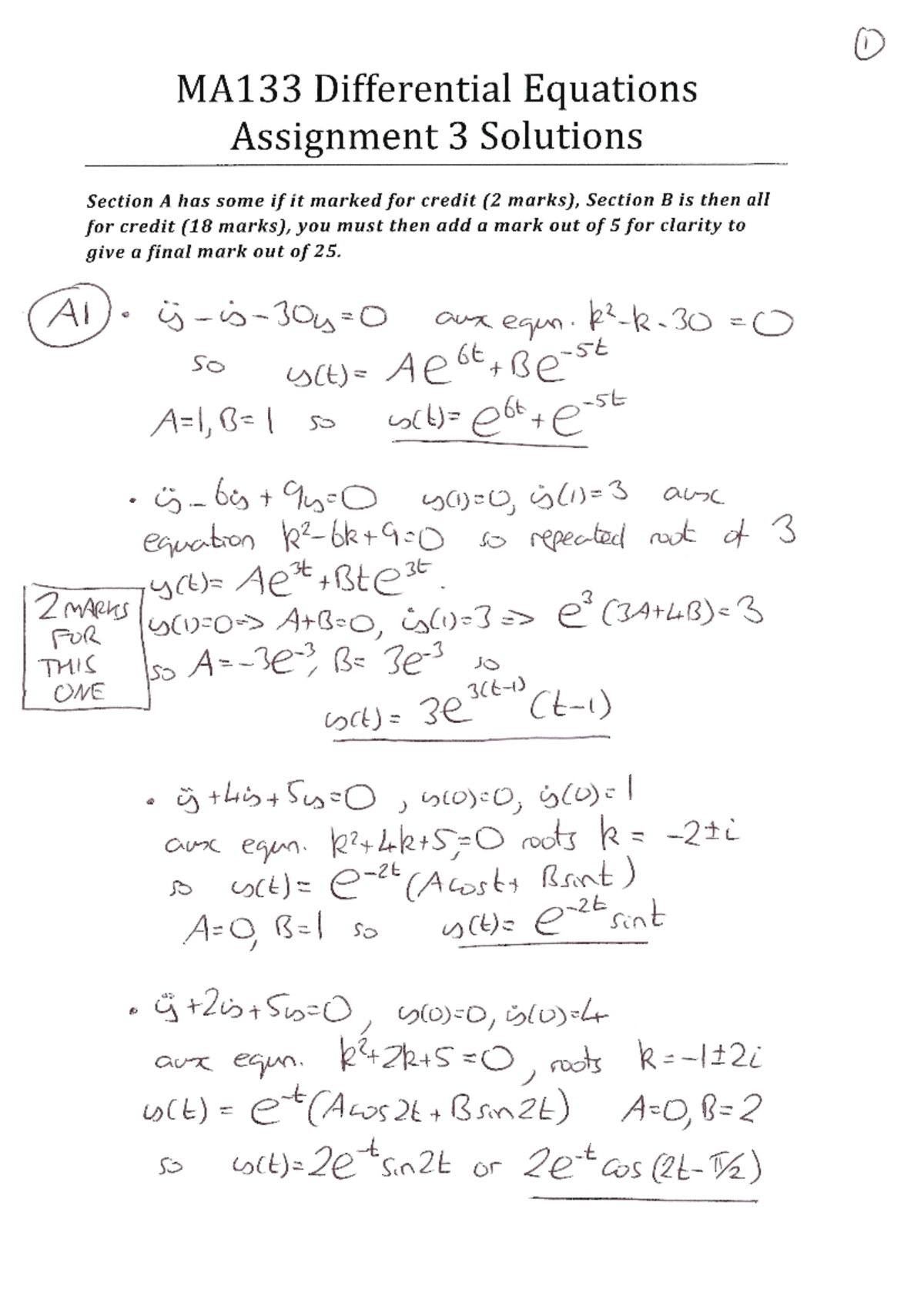 Ma133 assignment solutions 3 - MA133 - Studocu