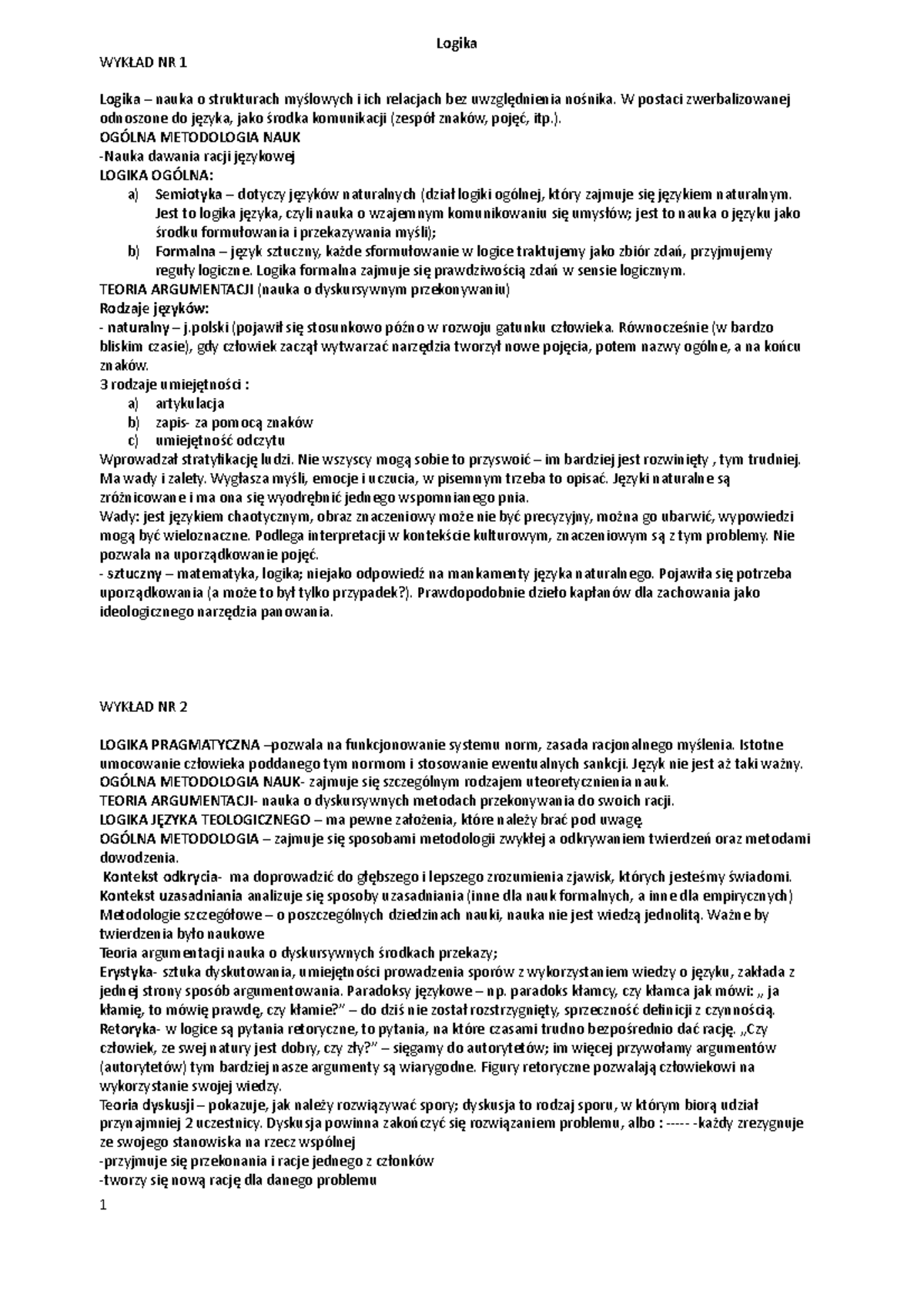 Skrypt - logika - Wykłady. Notatki z wykładów wszystkie tematy. - Logika WYKŁAD NR 1 Logika ...