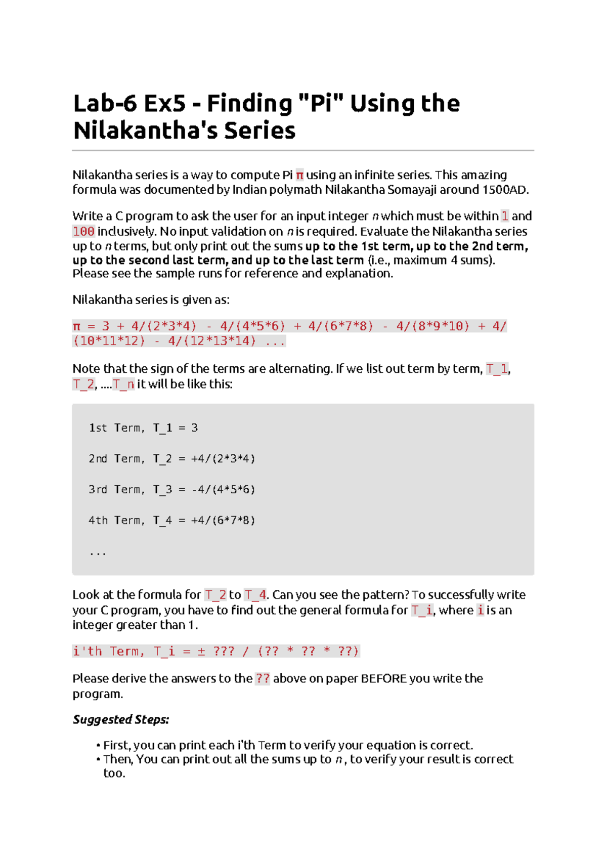 Lab06ex05 - Calculating Pi Using Nilakantha's Series in C - Studocu