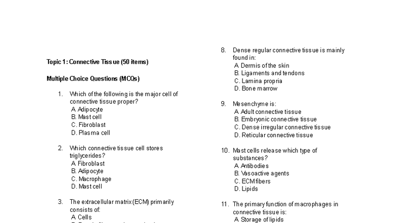 Connective Tissue & Nervous System Practice Test (HISTO 101) - Studocu