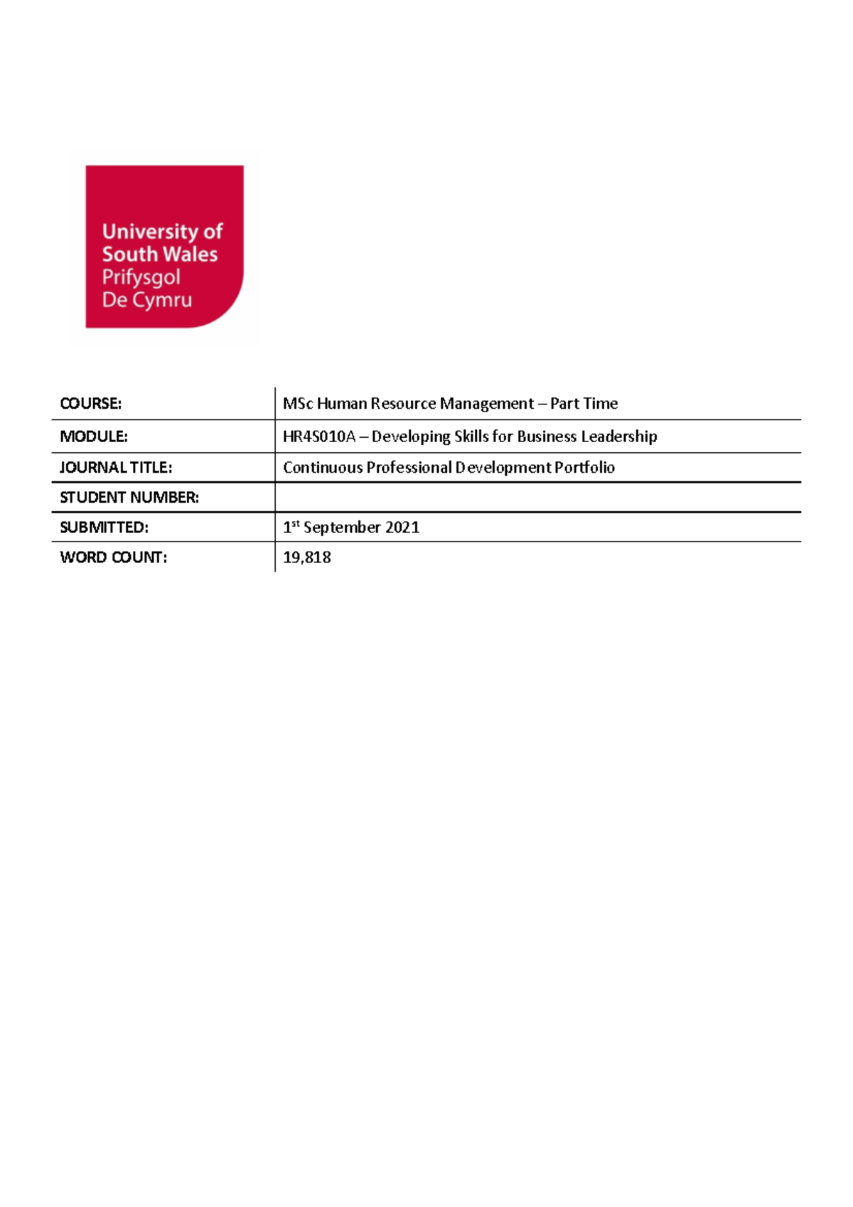 CPD Portfolio Example for MSc HRM (HR4S0 10 A) - 2021 - Studocu