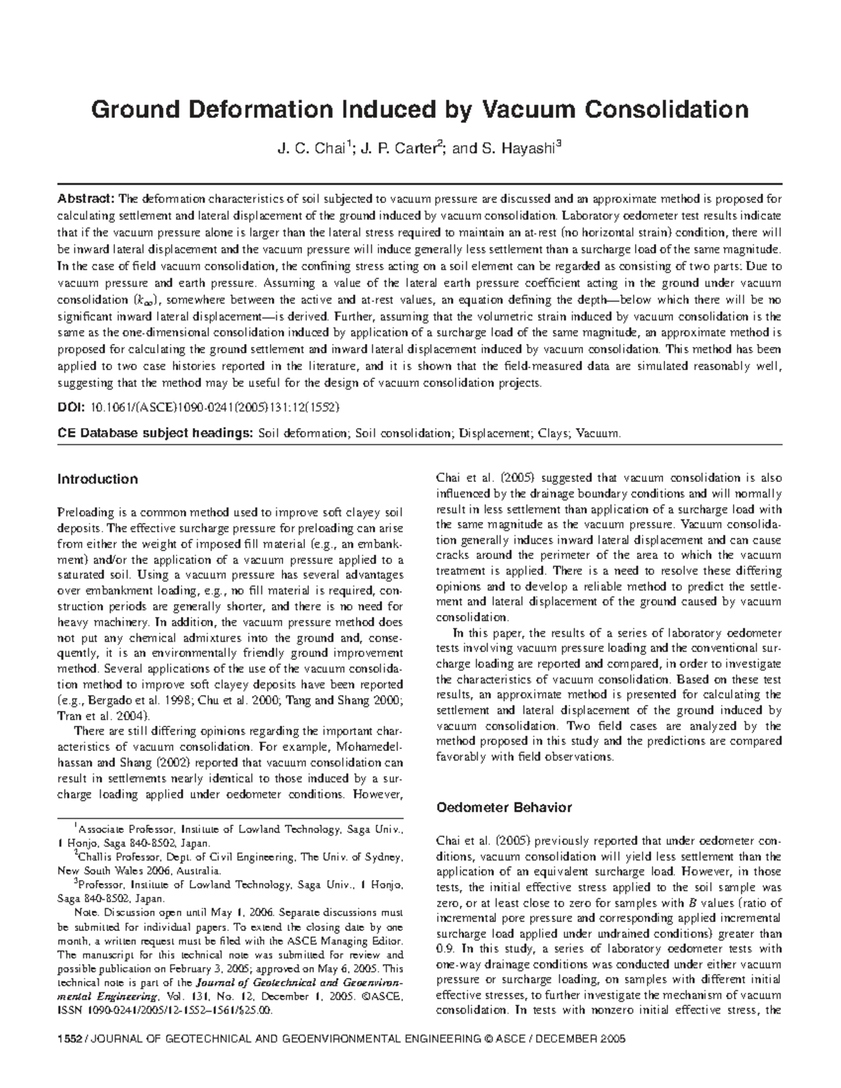 Ground Deformation Induced by Vacuum Consolidation: Analysis and ...