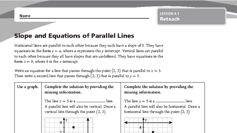 Reteach 4.1: Slope & Equations of Parallel Lines - Studocu