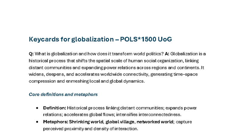 Globalization Flashcards POLS 1500 UoG: Key Concepts & Dynamics - Studocu