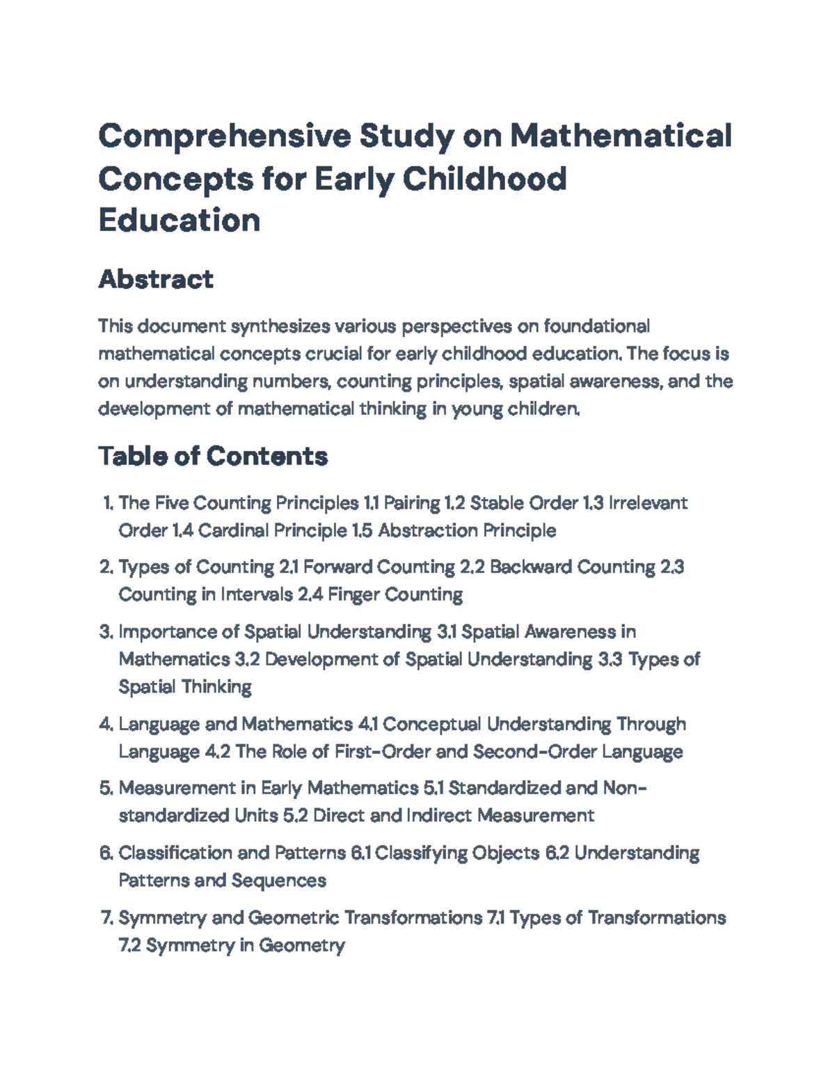 Comprehensive Overview of Early Math Concepts in Education ...