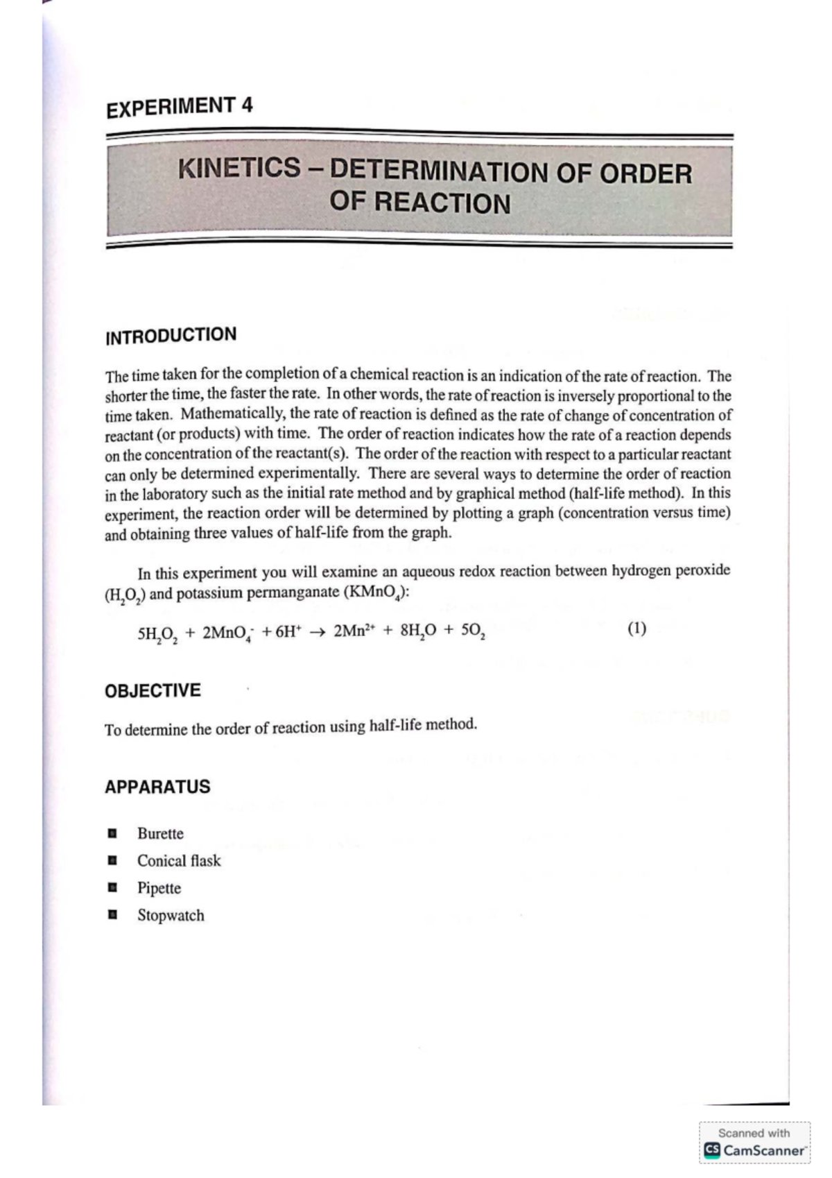 CHM271 EXP 4 - Kinetics: Determining Reaction Order in Lab Manual - Studocu