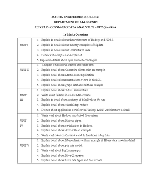 Big Data Analytics - CCS334 - Studocu