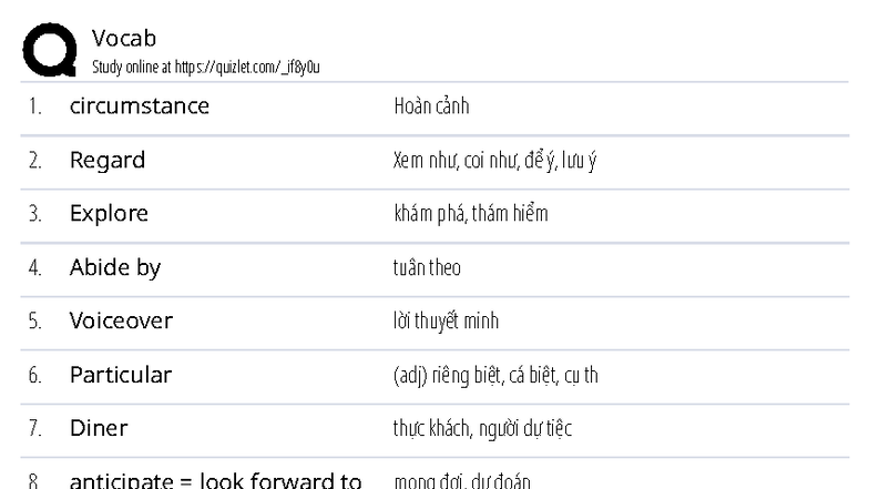 Vocab Study Online: Essential Terms and Definitions - Studocu