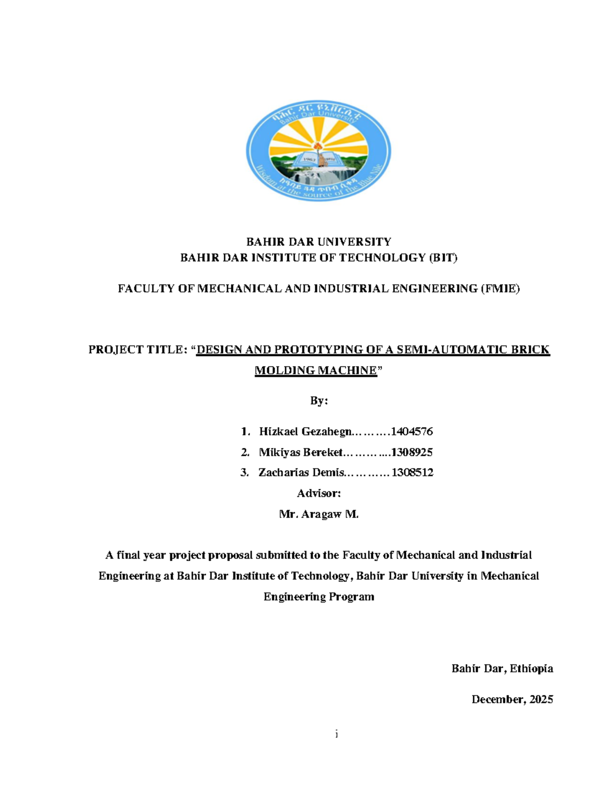 Thesis Proposal: Design and Prototyping of a Brick Molding Machine (HMZ ...