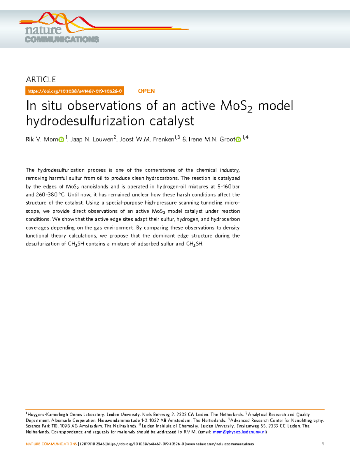 In Situ Observations of MoS2 Catalyst in Hydrodesulfurization (HDS ...