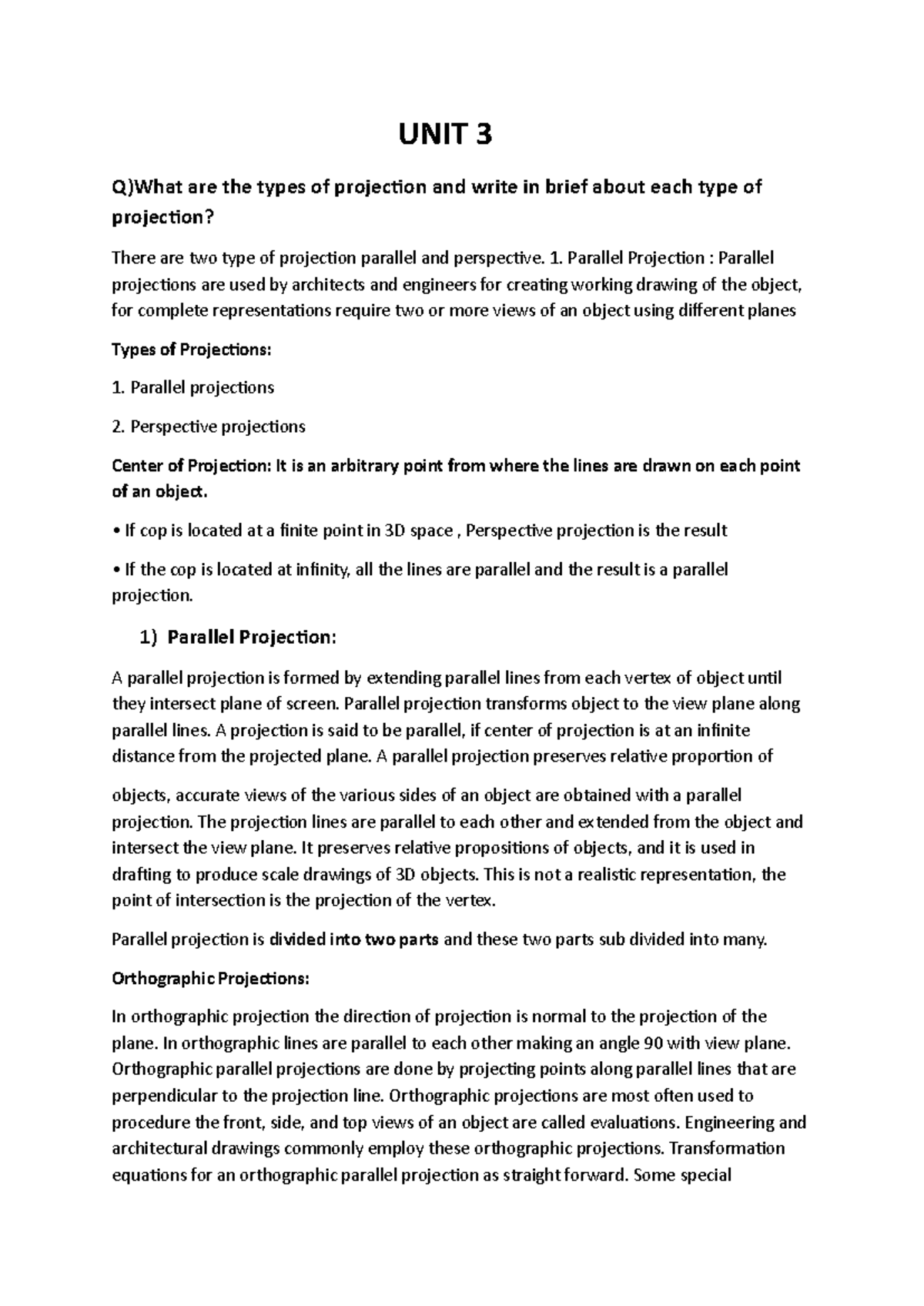 CG Notes: Types of Projections and Their Applications in Computer ...