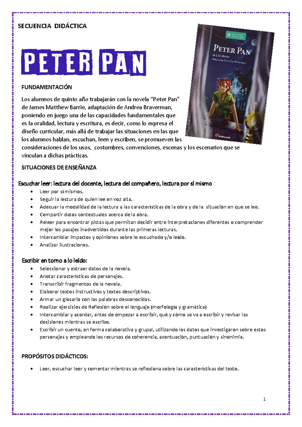 Secuencia Didáctica: Peter Pan - Actividades y Evaluación 2024 - Studocu