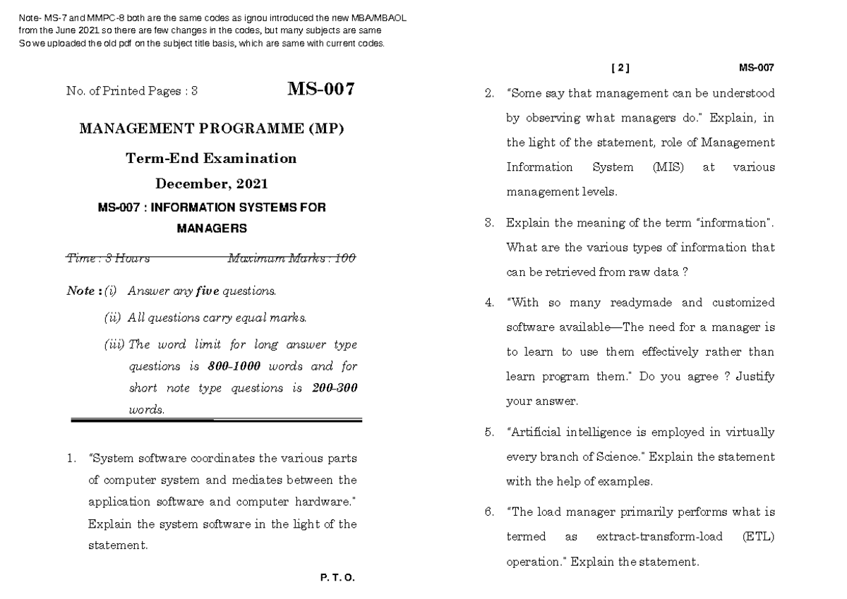 MS-007 Dec 2021 - Information Systems for Managers Exam Guide - Studocu