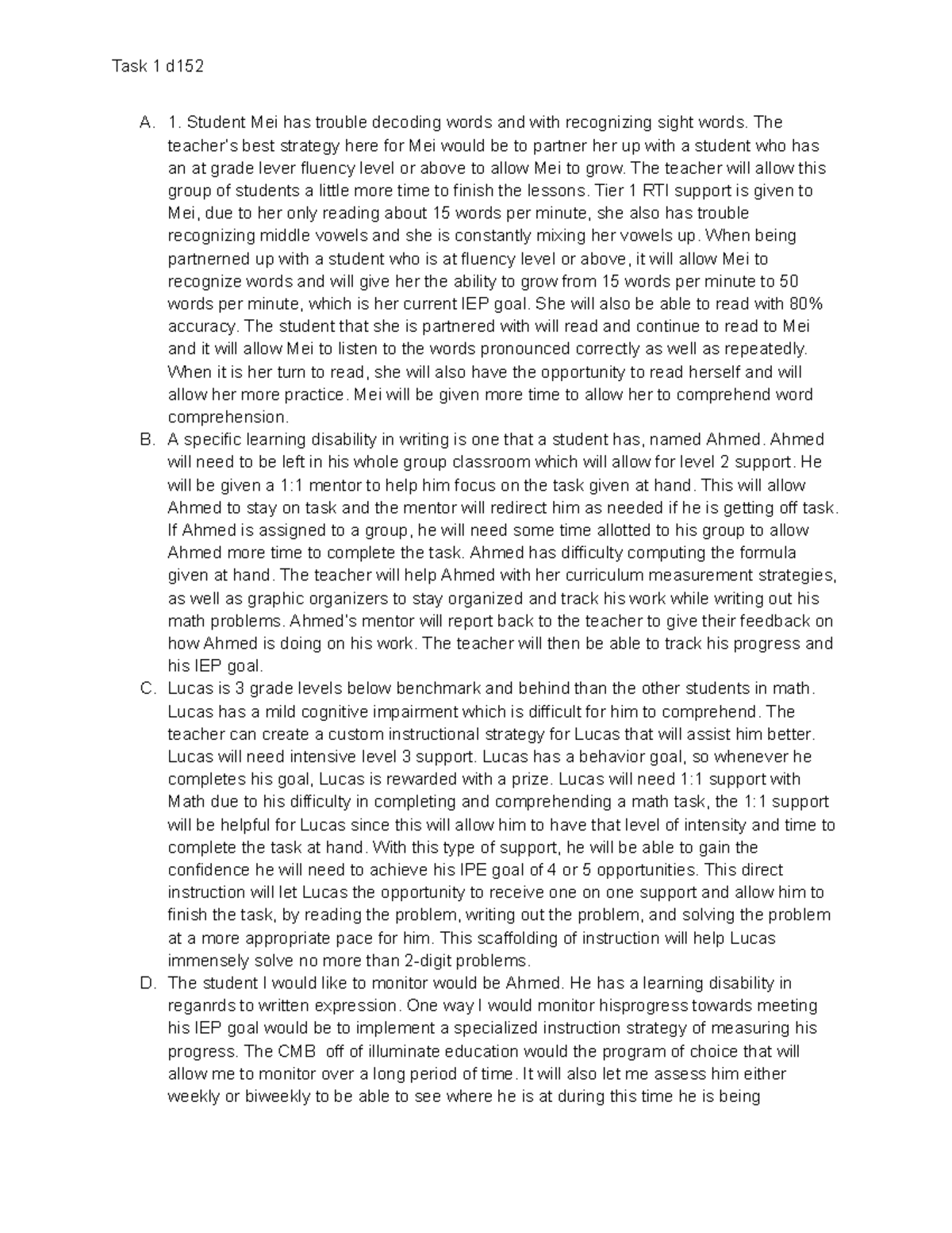 Task 1 d152 - Strategies for Supporting Students with Disabilities ...