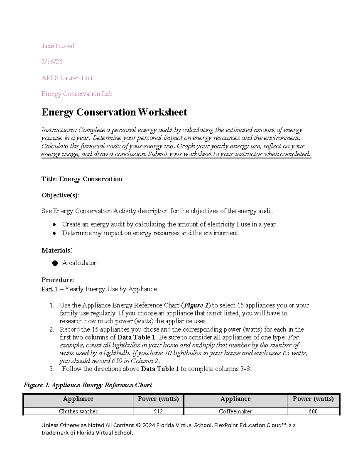 Energy conservation worksheet-revised - Jade Bussell 2/16/ APES Lauren ...