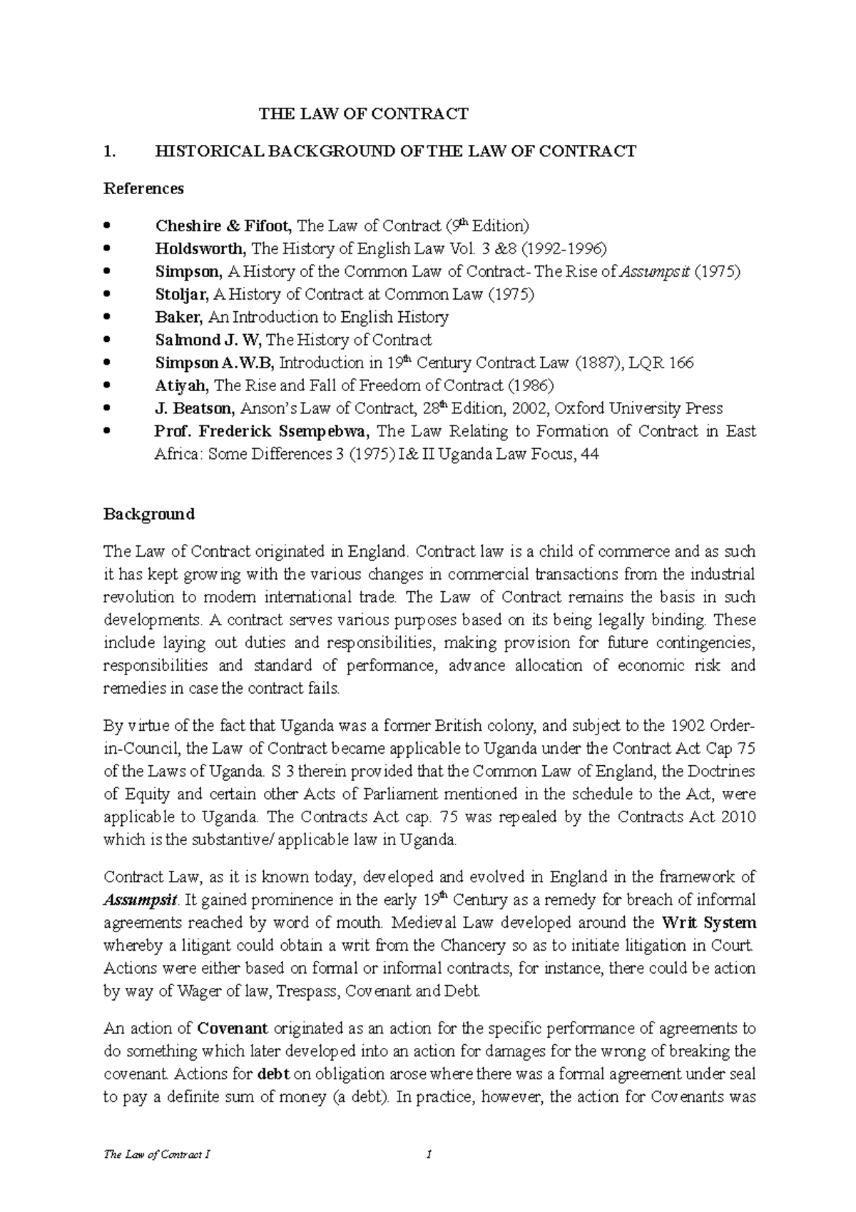 Background to the Law of Contract: Historical Review and Evolution ...