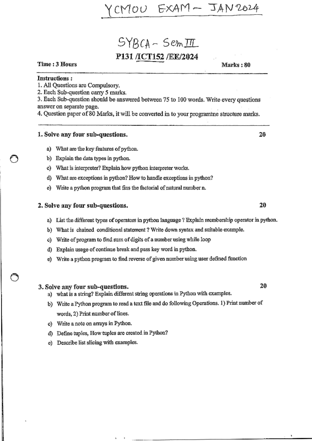 Python 2024 PYQ: Comprehensive Guide to Key Concepts and Examples - Studocu