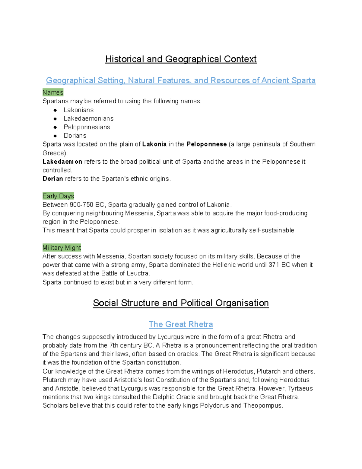 Sparta-notes - In the Year 12 Ancient History syllabus, Sparta is ...