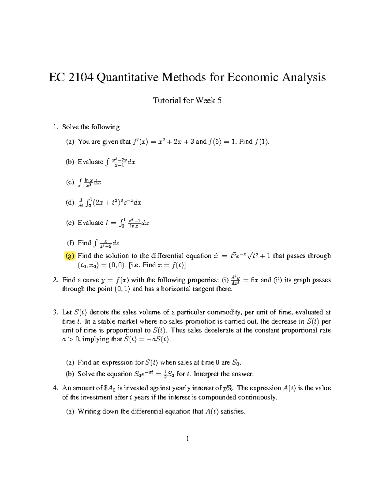 Week 5 - Tutorial - EC 2104 Quantitative Methods for Economic Analysis ...