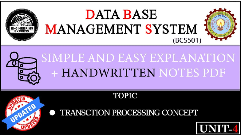 DBMS Unit 4 Demo - Notes - DATA BASE MANAGEMENT SYSTEM (BCS501 ...