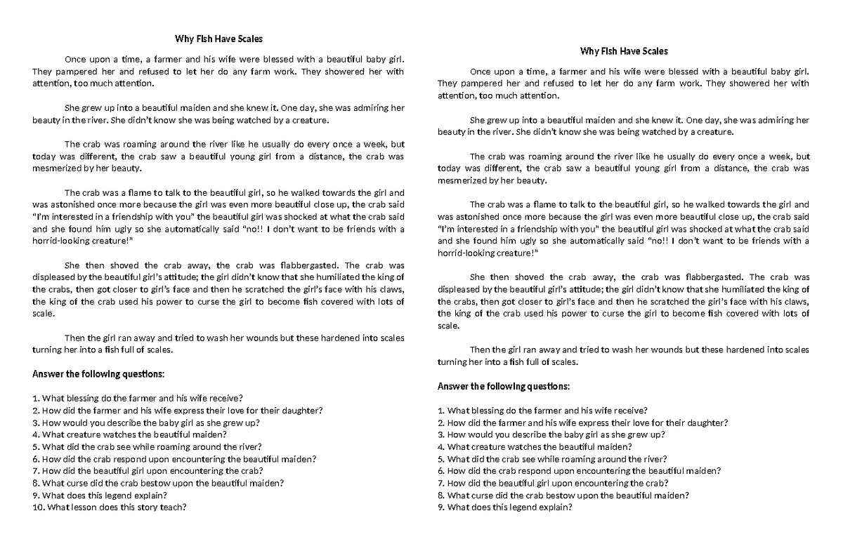 Why Fish Have Scales A Legend Explaining Transformation 071123 Studocu