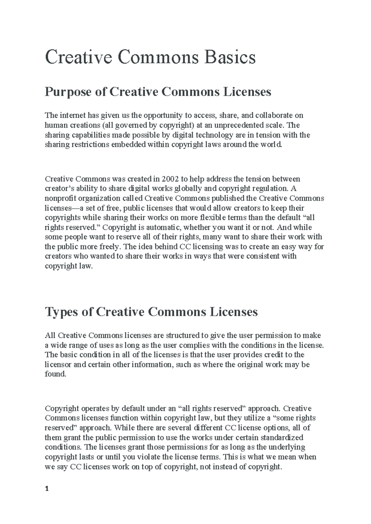Creative Commons 101: Understanding Licenses and Their Uses - Studocu
