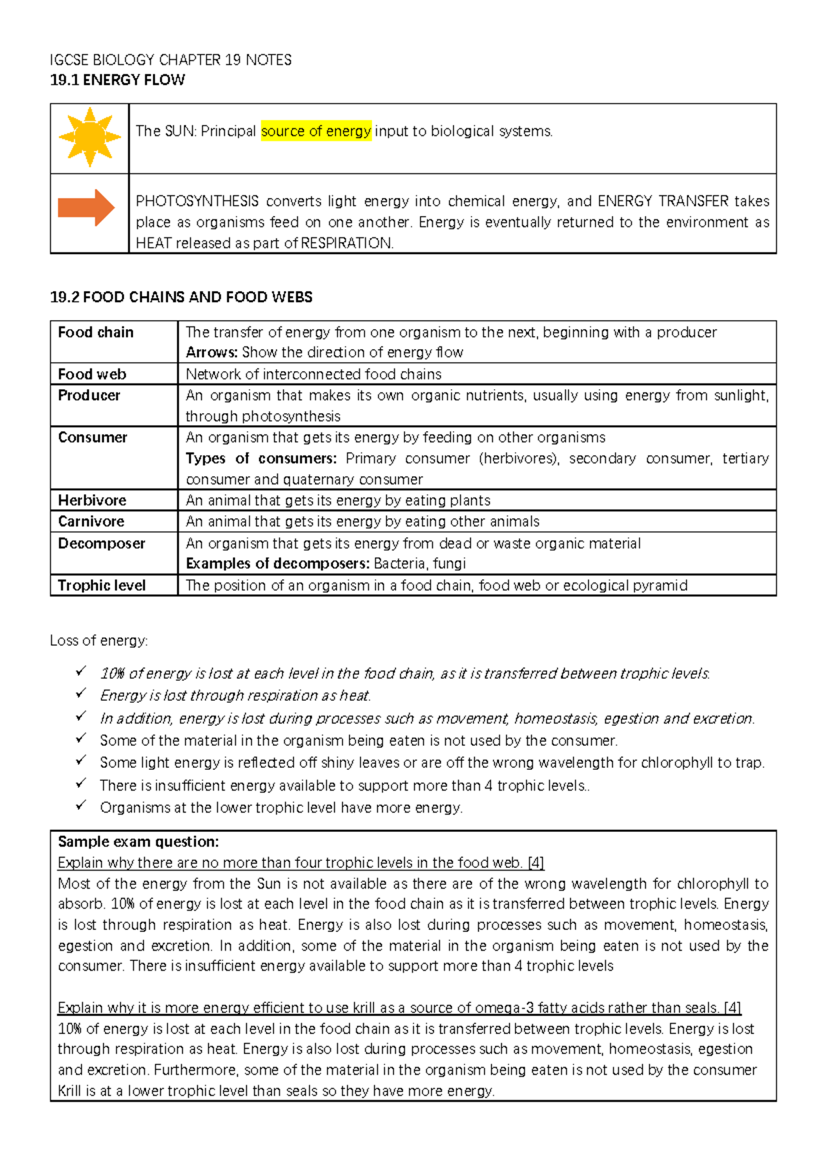 IGCSE BIOLOGY CHAPTER 19 NOTES: ENERGY FLOW & POPULATION DYNAMICS - Studocu