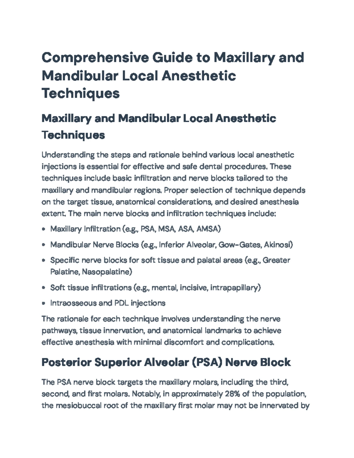 Maxillary and Mandibular Injections Techniques (DENT 101) - Studocu