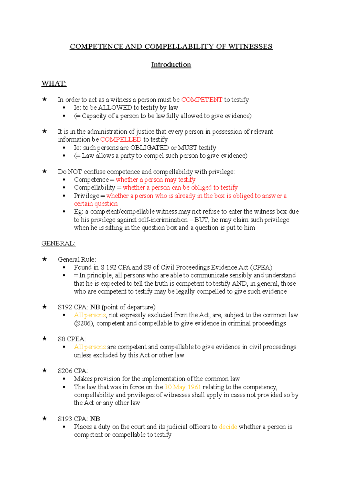 Competence and Compellability of Witnesses: A Legal Overview - Studocu