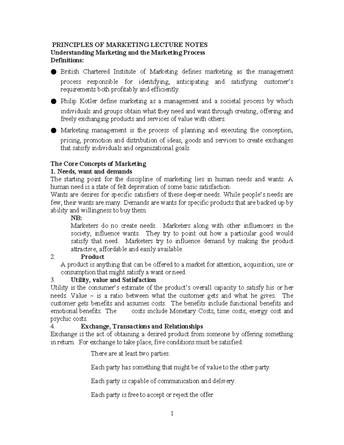 Principles OF Marketing BBA 201 - PRINCIPLES OF MARKETING LECTURE NOTES ...