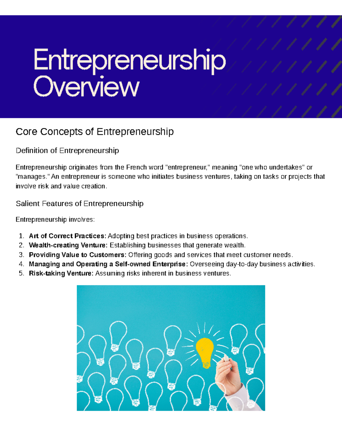 Handout - Introduction to Entrepreneurship - Core Concepts of ...