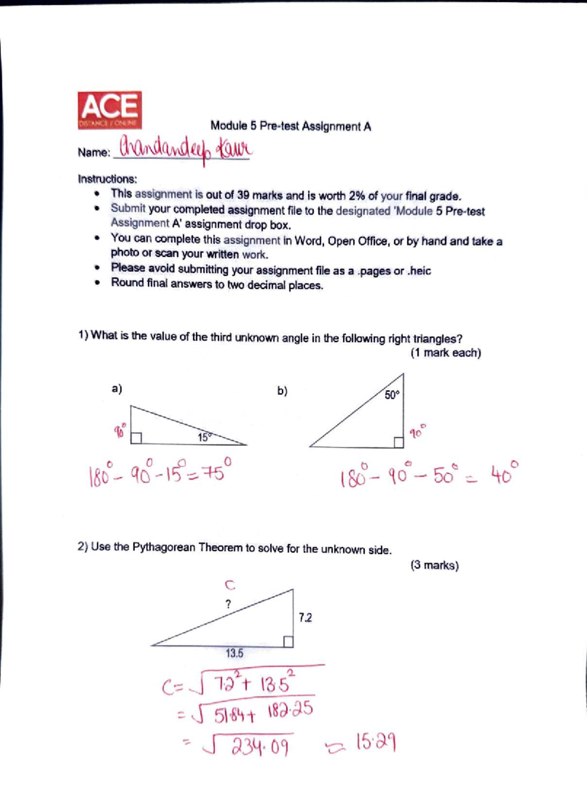 Module 5 Assignment A - ACE MATH CORE - Studocu