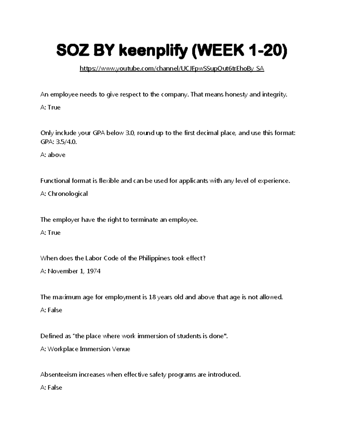 Work Immersion Week 1-20 - SOZ BY keenplify (WEEK 1- 20 ) youtube ...