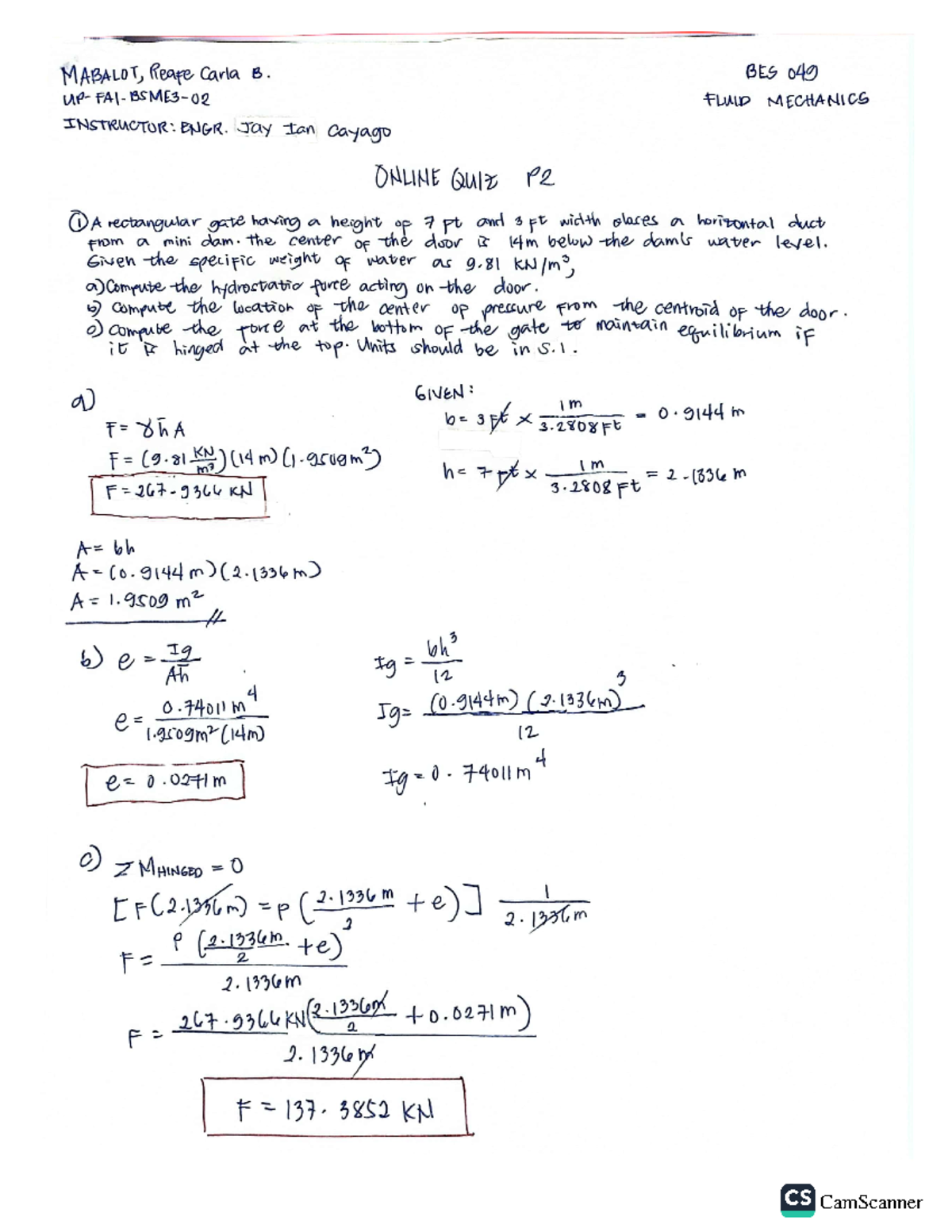 P2 Online Quiz BES 049 - Notes - MABALOT, Reafe Carla B. BES 049 FLUID ...