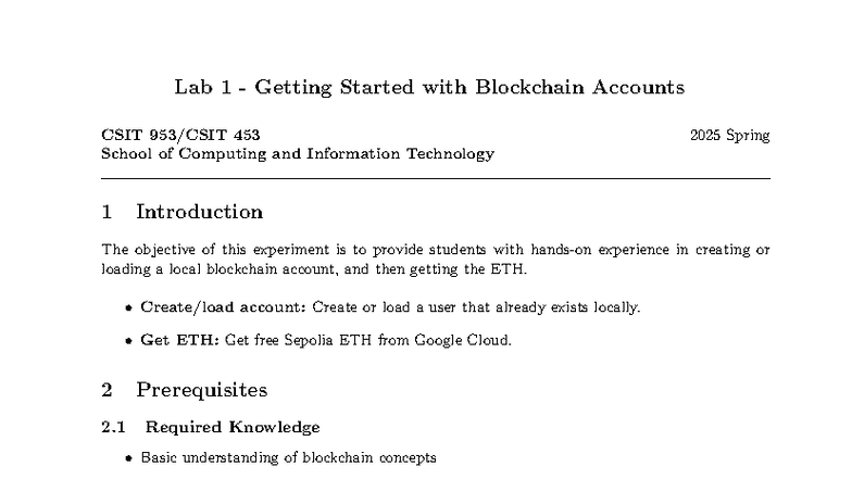 Lab 1: Getting Started with Blockchain Accounts CSIT 453 Spring 2025 ...