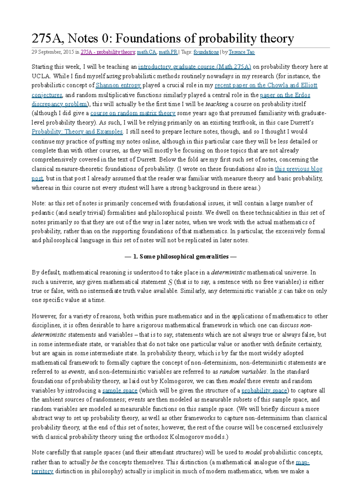 275A Lecture Notes: Foundations of Probability Theory by Terence Tao ...