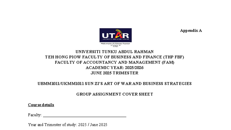 Appendix A: Group Assignment Cover Sheet & Marking Scheme for THP FBF ...