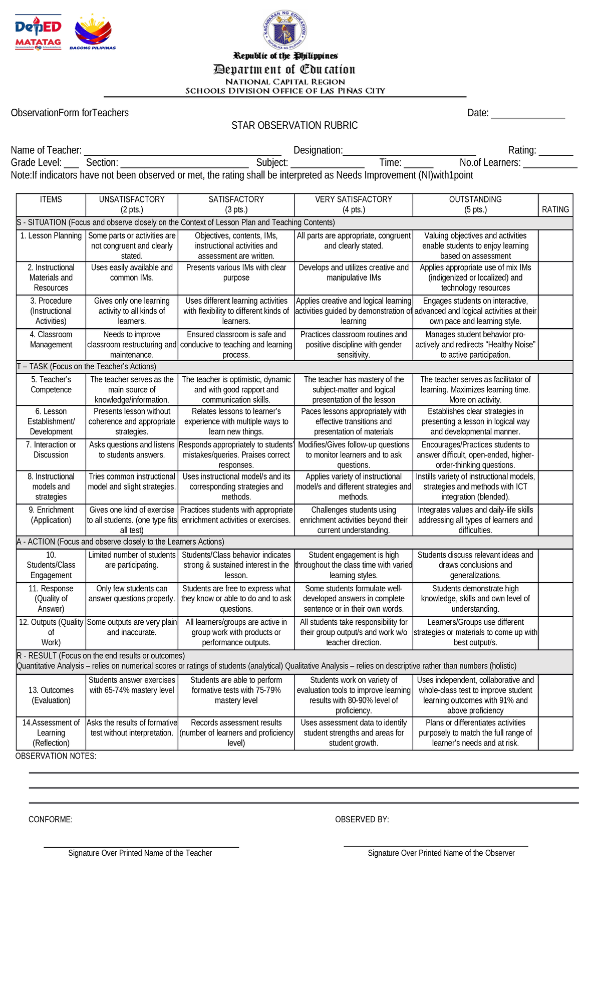 Star-observation-rubric - ObservationForm forTeachers Date ...