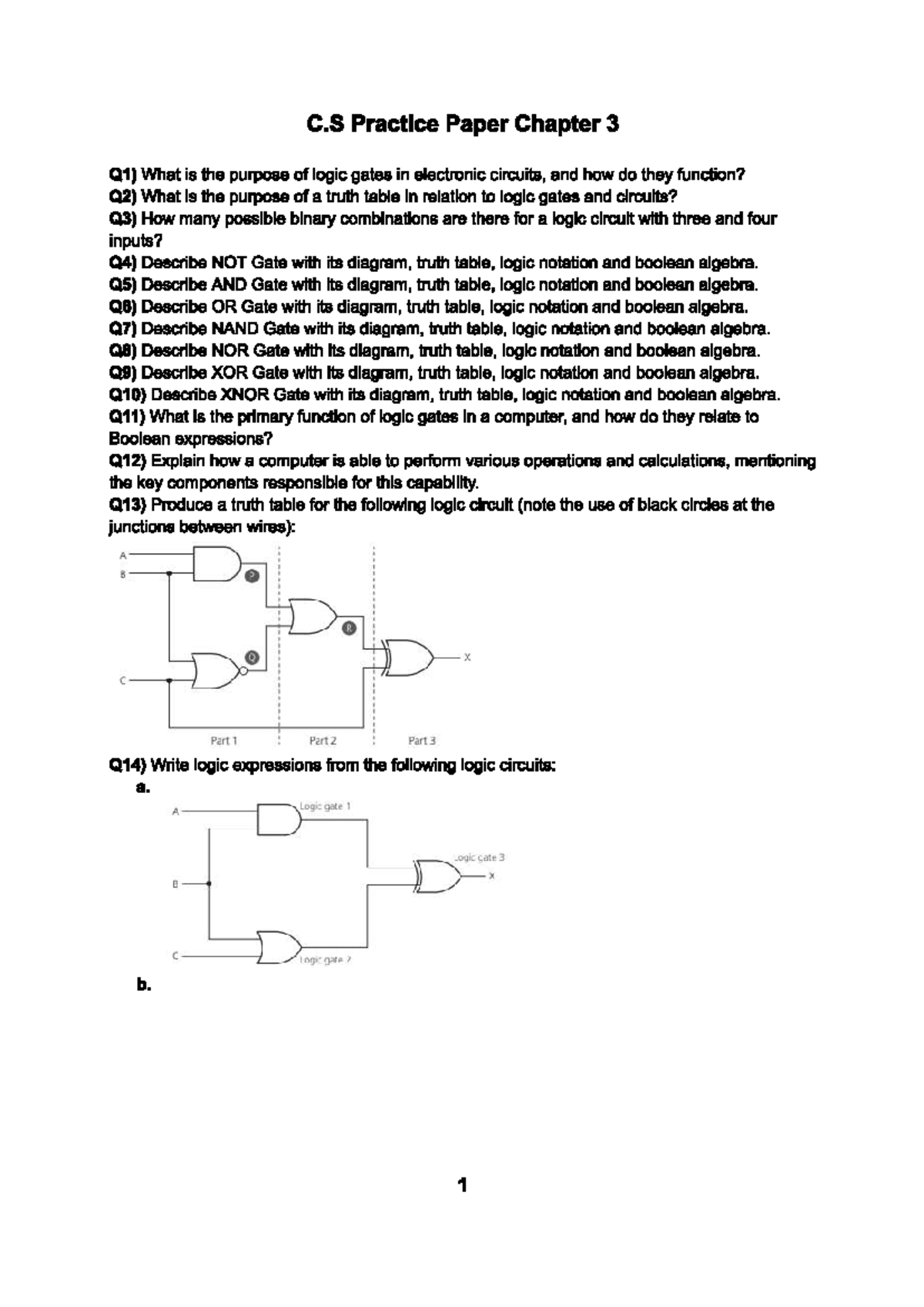 C.S Practice Paper Chapter 3: Logic Gates and Truth Tables Explained ...